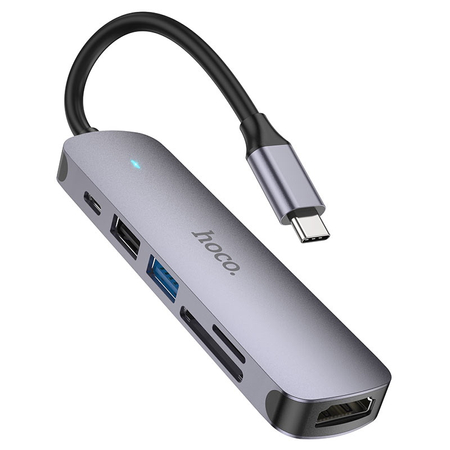 HB28, Type-C male to HDMI + Type-C PD + USB3.0 + USB2.0 + SD + TF, sup