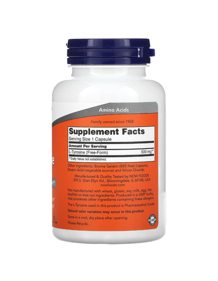 NOW Foods, L-тирозин, 500 мг, 120 капсул, L tyrosine