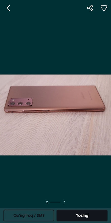 SAMSUNG NOTE 20 5G holati 100%