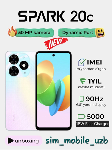 Tecno Spark 20C 2024 New Super Skidka+Garantiya+Dastavka