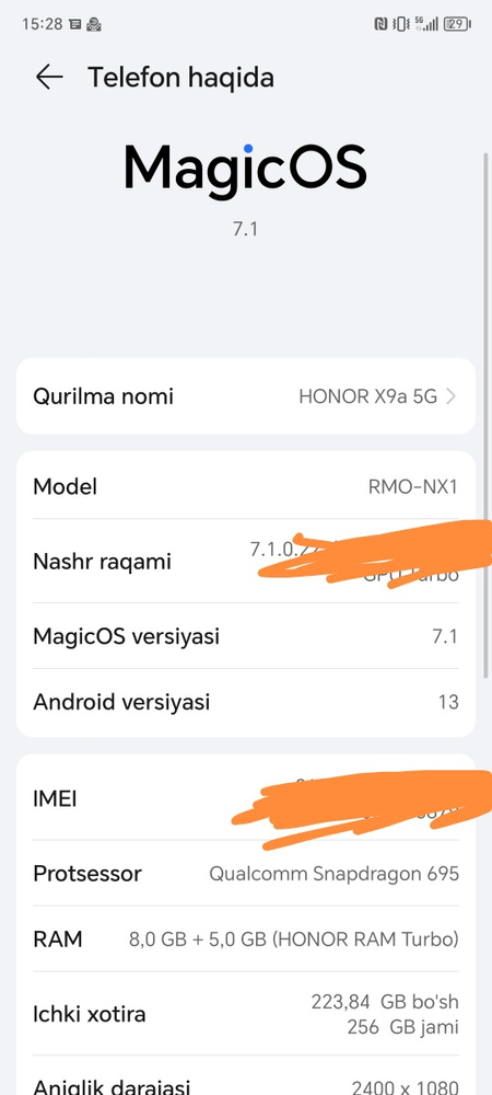 Honor X9A_ 8 versya _256 gb 5 G
