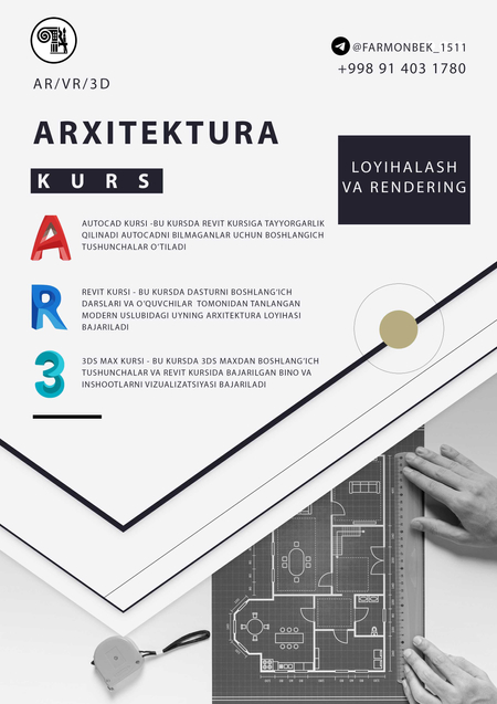 AUTOCAD, 3ds max, REVIT, photoshop, ARXITEKTURA