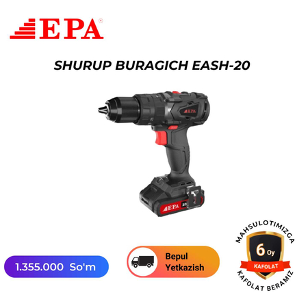 Shurup qotirgich akkumulyatorli, zarbali EPA EASH-20, 20 V