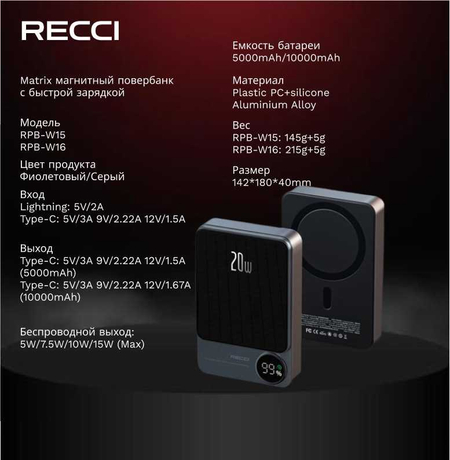 Powerbank от бренда Recci RPB-W15