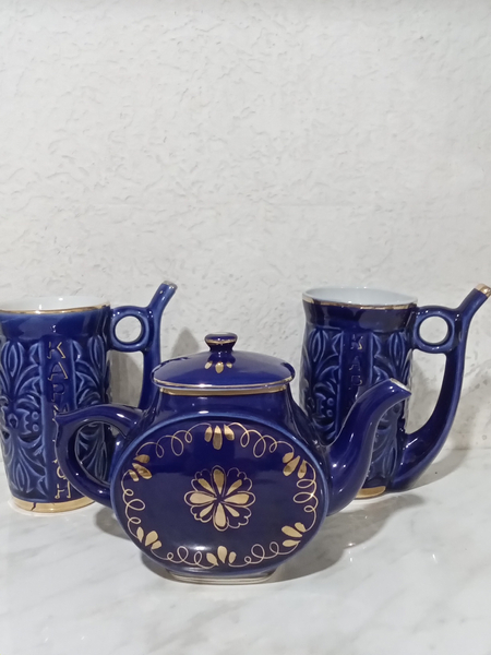 Продаю винтажные чайник и 2 бюветницы. Винтаж.Кобальт