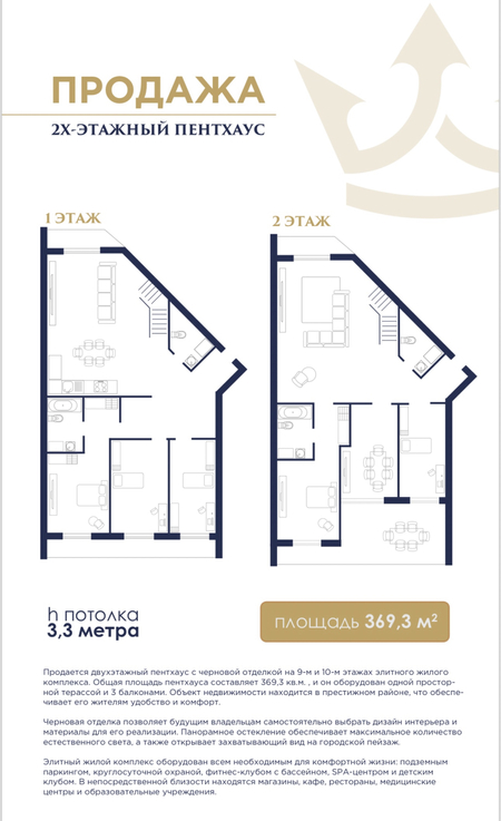 Продается пентхаус 369 кв.м с прекрасным видом на IT-PARK