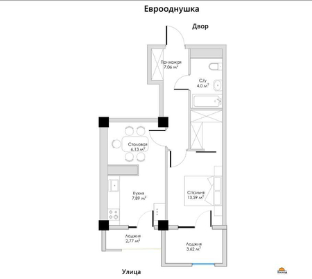 Евродвушка в Яшнабадском районе в рассрочку на 24 месяца (167706)