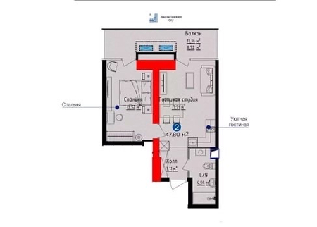 Срочно продается 2/25/26 48м2 в ЖК «NRG U-Tower» вид на Олий мажлис