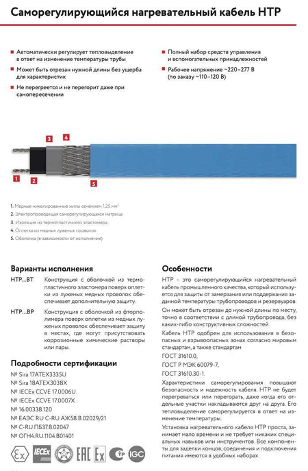 Саморегулирующийся нагревательный кабель НТР ARM