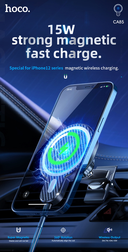 Держатель автомобильный, Magsafe, 15W, беспроводная зарядка + Доставка