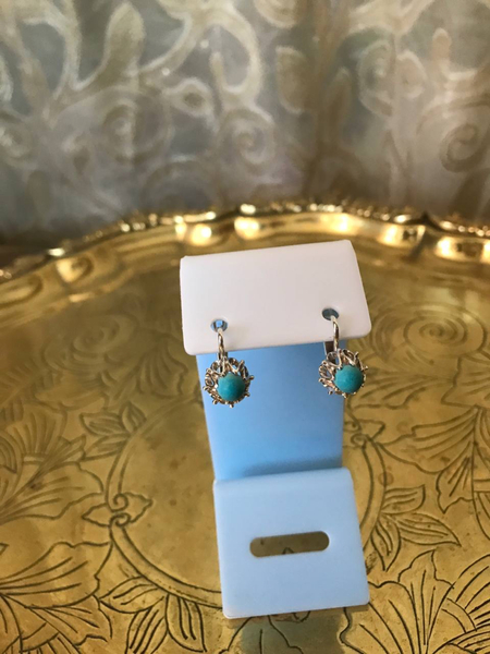 Серьги с бирюзой серебро 916 пробы