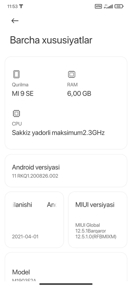 Mi 9 se 6/ 128gb srochna sotiladi.