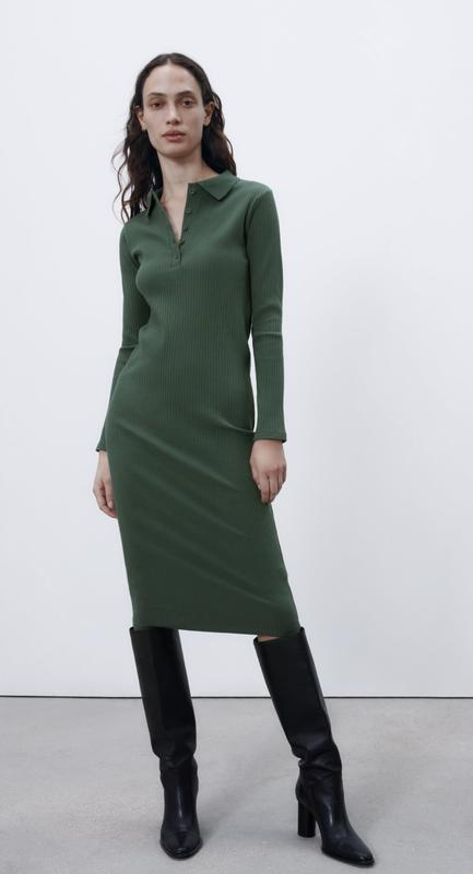 Зара длинное прямое платье в рубчик Zara