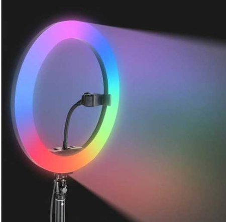 С Штативом Кольцевая селфи-лампа RGB LED MJ30 (мультиколор, 30см)
