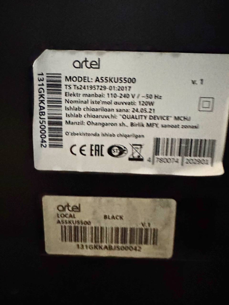 Artel tv 55 smart  pulti bor ,wi-fi  ishlashi zoʻr xolati juda yaxshi