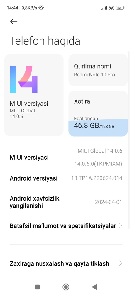 Redmi not 10pro+5g 6+5/128gb
