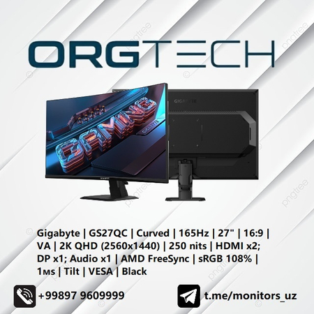 [NEW] монитор Gigabyte GS27QC 2K 165Hz Curved