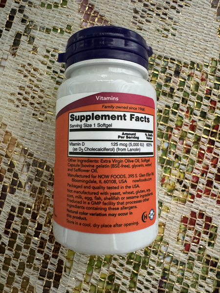 Vitamin D-3 5000iu Now 120 softgels