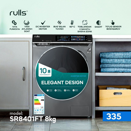 Kir yuvish mashinasi rulls 8 kg polni sensor smart