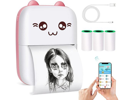 Портативный детский принтер XO-Y30 Mini printer с термопечатью Котенка