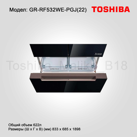 Холодильник, (Xolodilkin) TOSHIBA Model: RF532WE-PGJ(22) 622л