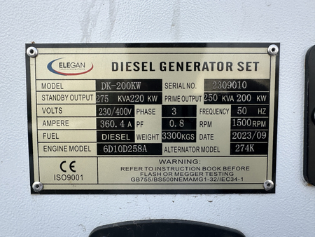 Дизелньный Генератор 250KVA (200кВт)