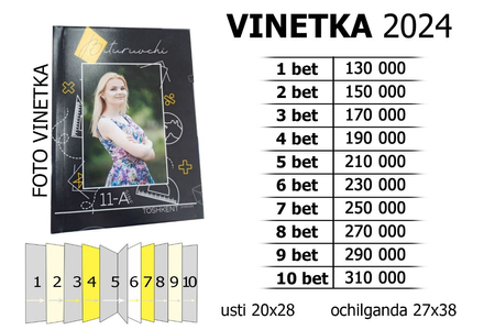 Vinetka 2024 yil uchun super narx
Siz biz bilan boglaning ! O'zingiz u