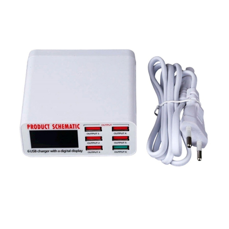 Примечание: 6 USB портов, Fast Charger, 5A, 30W, индикатор тока заряда
