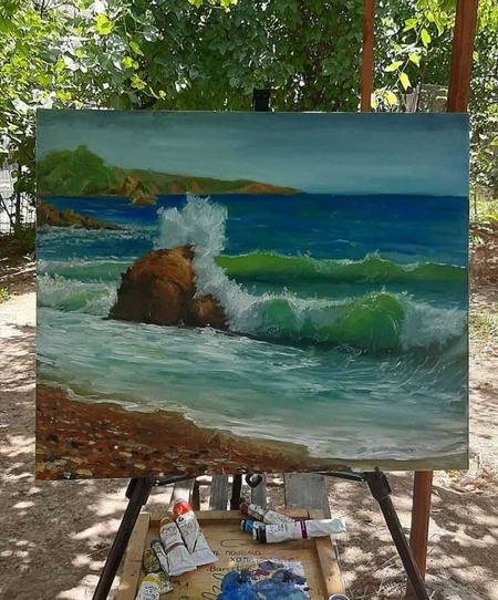 kartinka  '' Dengiz to'lqini'' qo'l ishi masla razmer 75x55