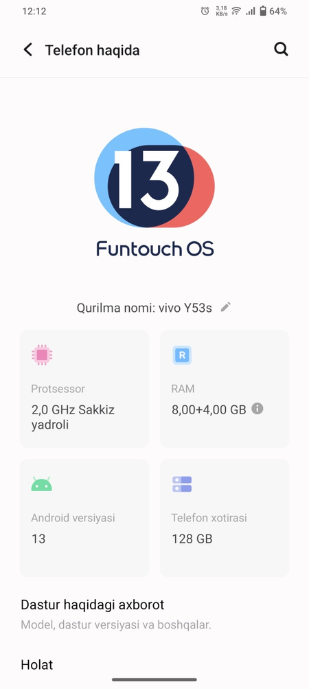 ViVo y53s 8+4/128