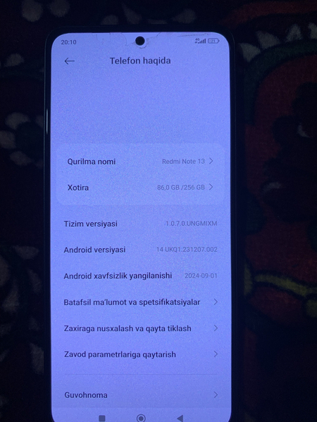 Redmi not 13 8+8 ga 256 xotrasi