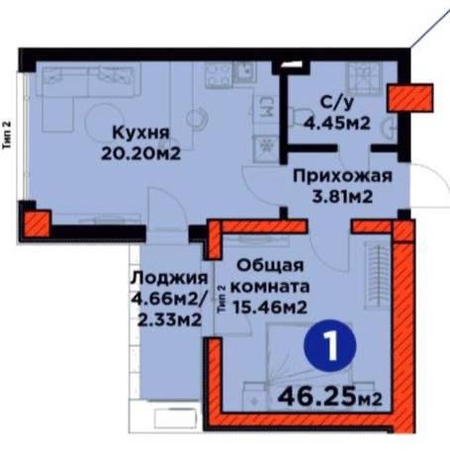 Новостройка Kislorod MURAD BUILDINGS 2 комнатная 12 этаж, 50м2