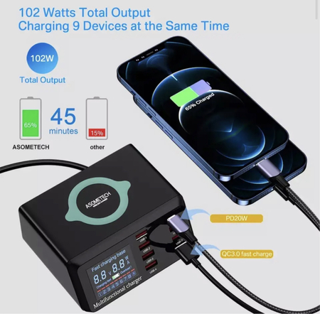 зарядное устройство 100W QC3.0 PD3.0 8 порт беспроводная зарядка