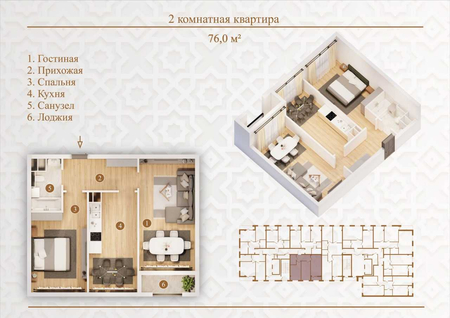 Новостройка ЖК NEONIT 76 кв 2-х ком на 9 этаже