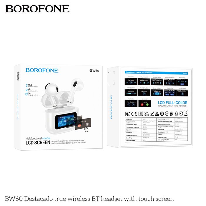 Наушники Borofone BW60 AirPods 4 с интеллектуальным сенсорным экраном