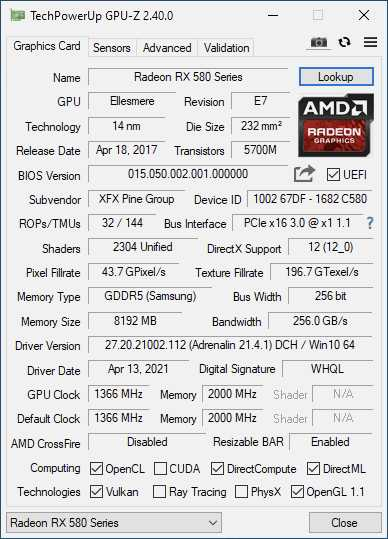 XFX RX 580 8GB 2304 SP +OC