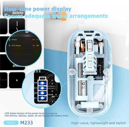 Прозрачная Магнитная мышь M233, тройной режим, 2,4 ГГц, Bluetooth
