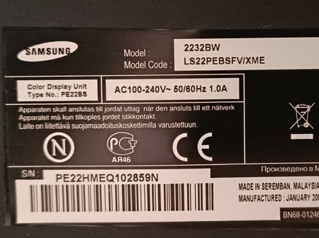 Монитор SAMSUNG  22 диагональ модель 2232BM