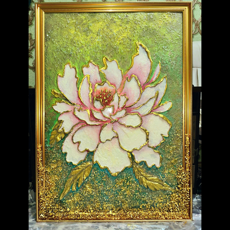 Картина цветок в золотом пространстве Барельеф + Resin art