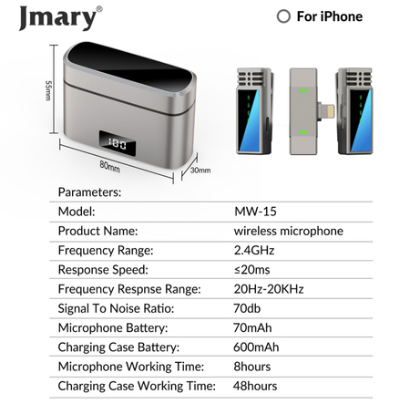 Беспроводной петличный микрофон Jmary MW-15 2.4G iphone & type-c