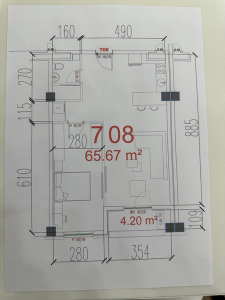 Akay city 7 этаж, 4 блок, 708 квартира (≈ 66 кв.м) под котлован