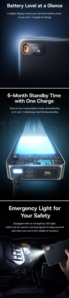 Baseus Пусковое Устройство 1200A с дизельным 8L/бензиновым 2.5L