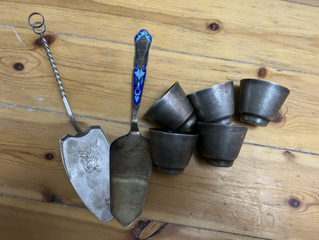 Лопатки , рюмки 875 проба серебро
