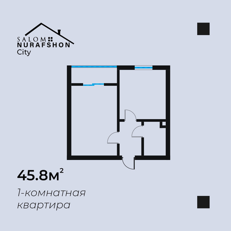Nurafshon Cityda Yangi xonadonlar 16qavatli 1xona 45.8m²