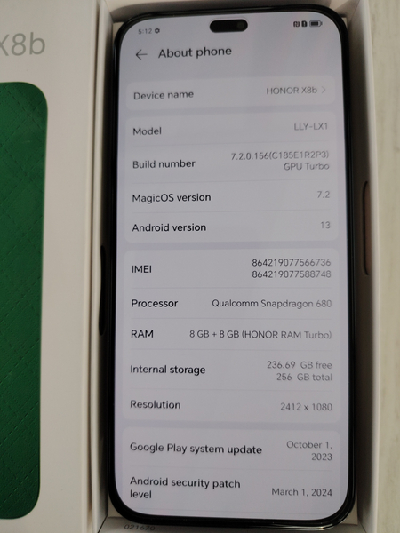 Honor x8b 8,0+8,0-256gb