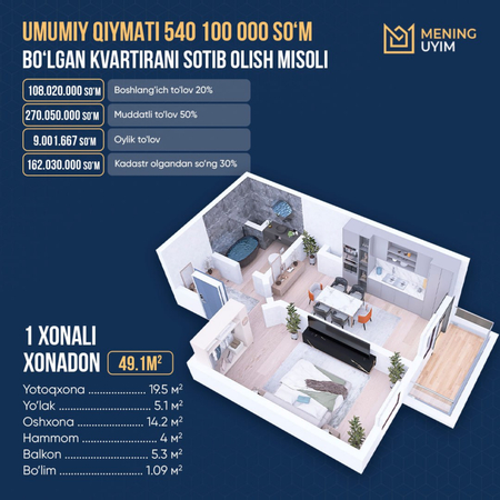 MENING UYIM TJM - Sergelida Yangi uylar -7 mlndan Akciya