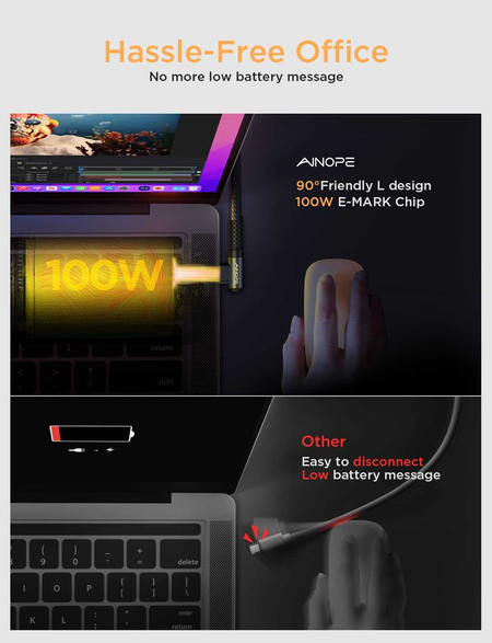 USB кабель 2 м 100W USB-C->USB-C 90 градусов Ainope