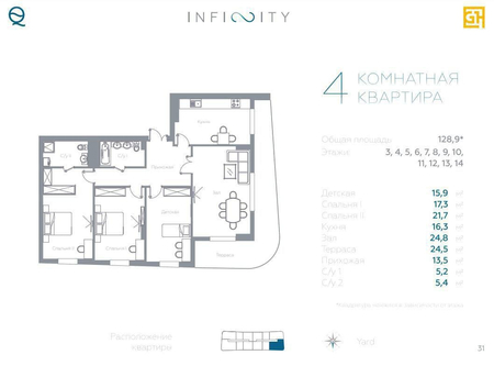 ЖК INFINITY 4/8/12  133кв² Состояние коробка