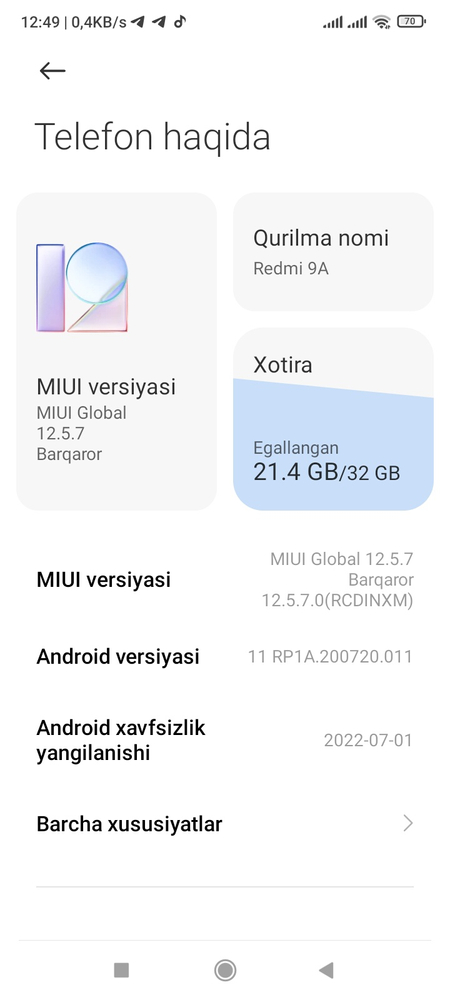 Redmi 9a aybi yuq