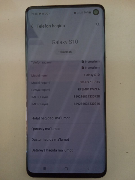 Samsung S10 xotira 8/128 batareyasi 1 kanga yetadi